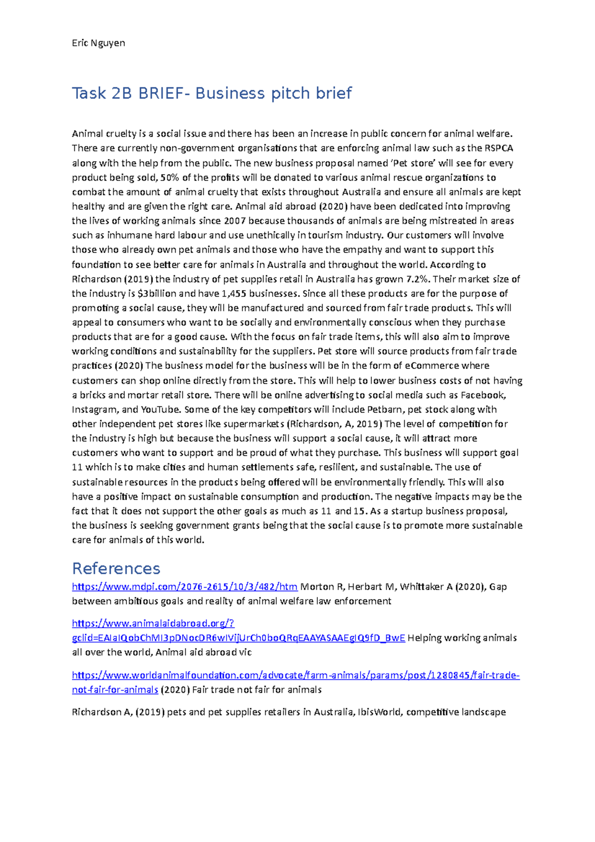 Business pitch brief - Eric Nguyen Task 2B BRIEF- Business pitch brief ...