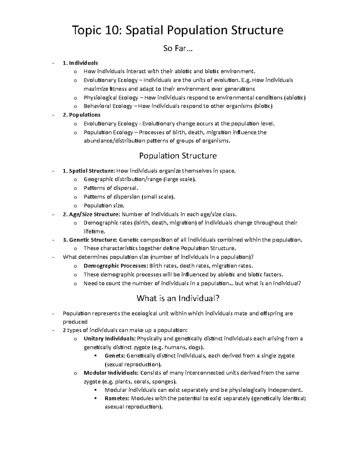 BIOL 2300 Topic 10 Spatial Population Structure - Topic 10: Spatial ...