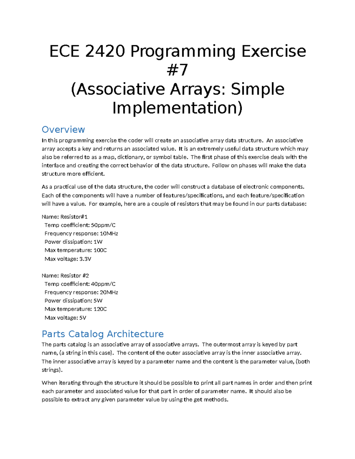 ECE 2420 Programming Exercise 7 - ECE 2420 Programming Exercise (Associative Arrays: Simple ...