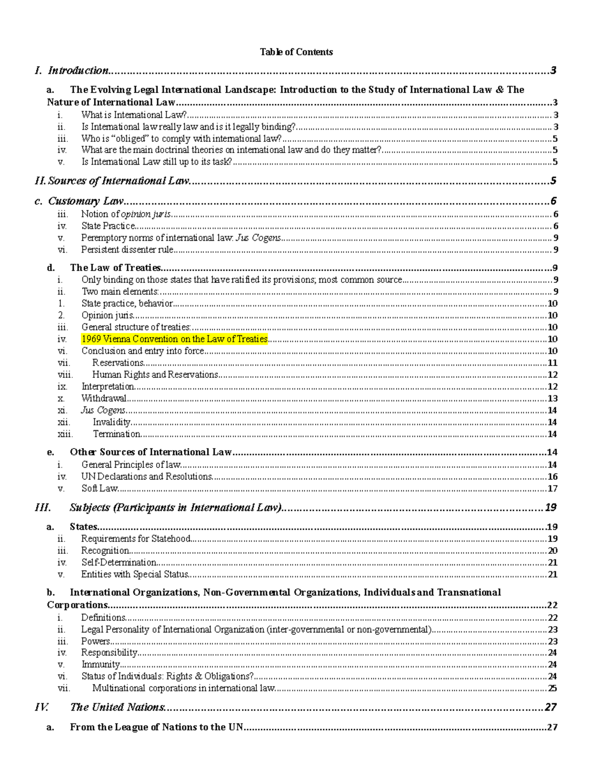International law - Table of Contents I. - Studocu