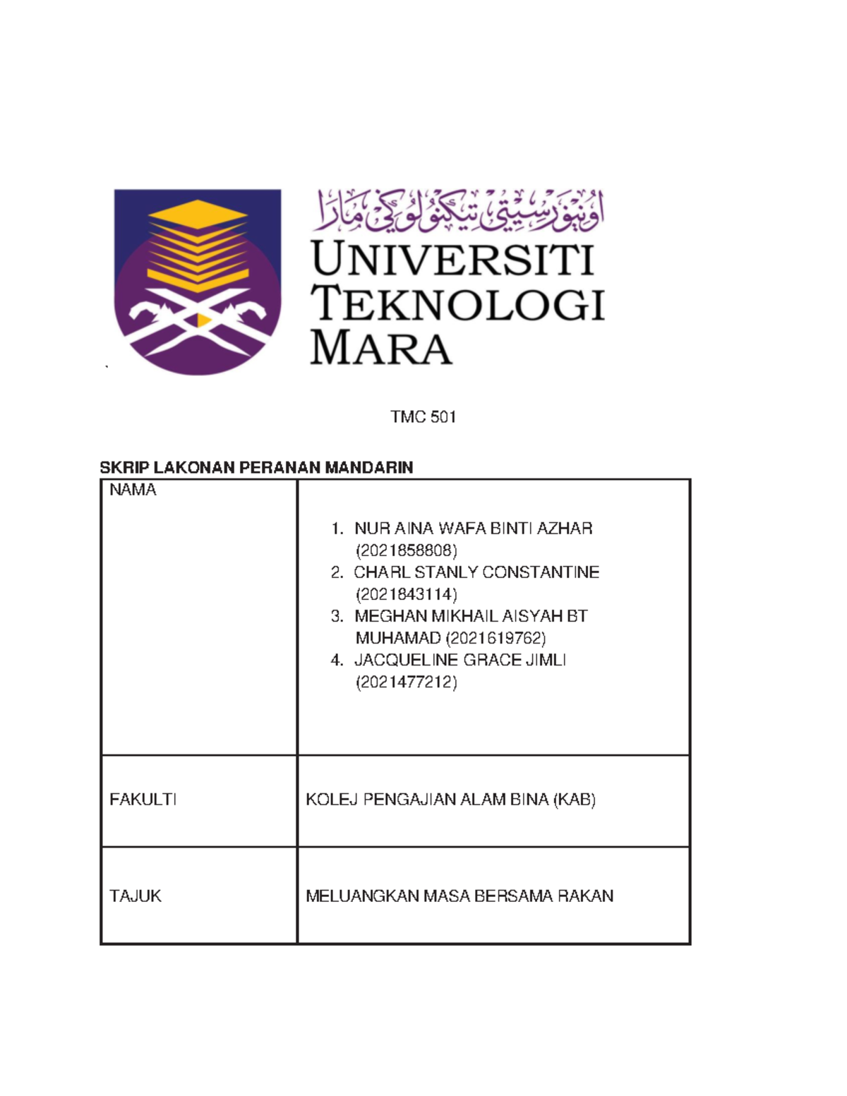 Skrip ROLE PLAY apt3mh - mandarin roleplay script - ` TMC 501 SKRIP ...