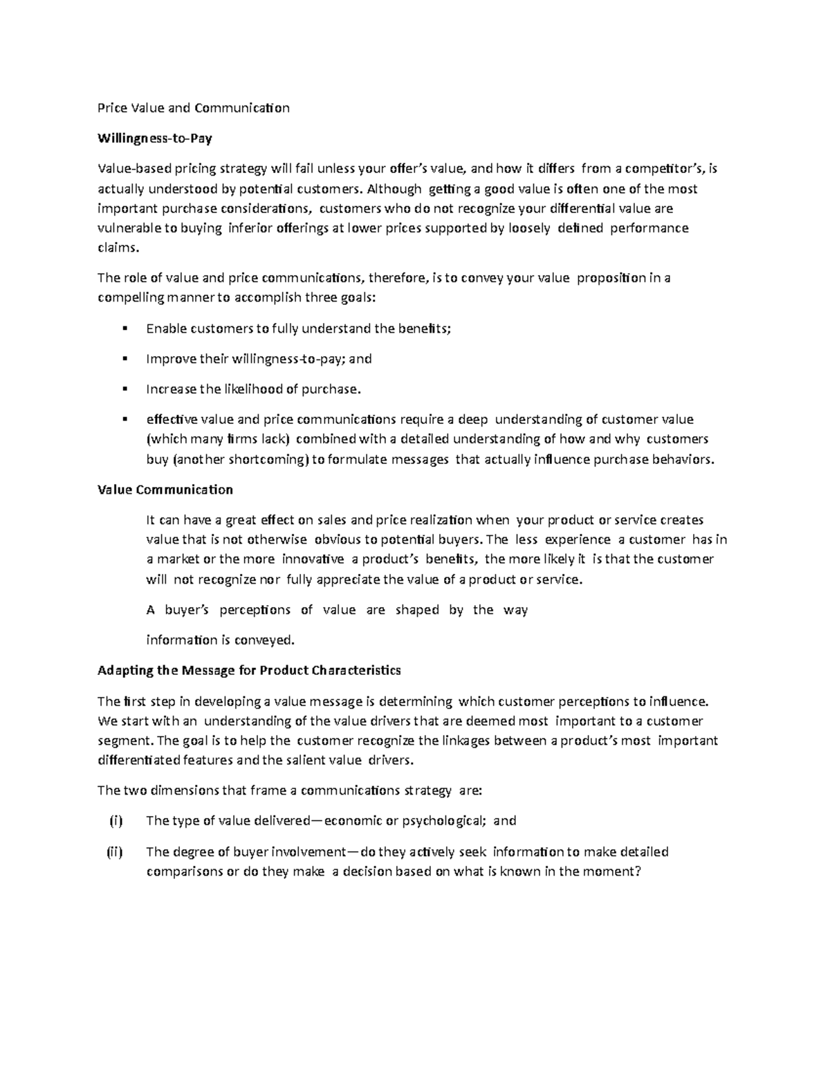 Price Value and Communication - Price Value and Communication ...