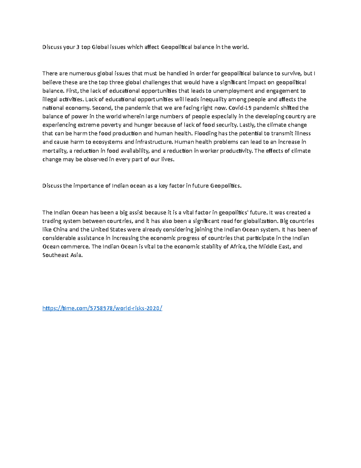 Discuss your 3 top Global issues which affect Geopolitical balance in ...