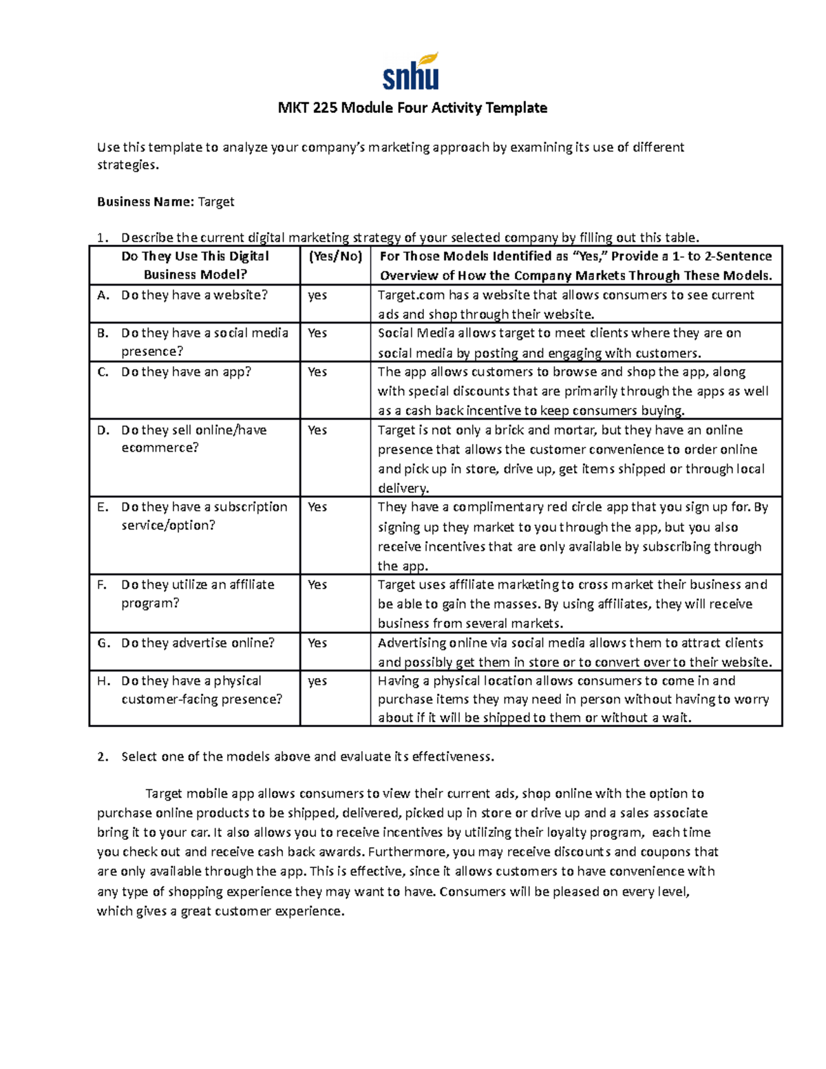 MKT 225 Module Four Activity Template - MKT 225 Module Four Activity ...