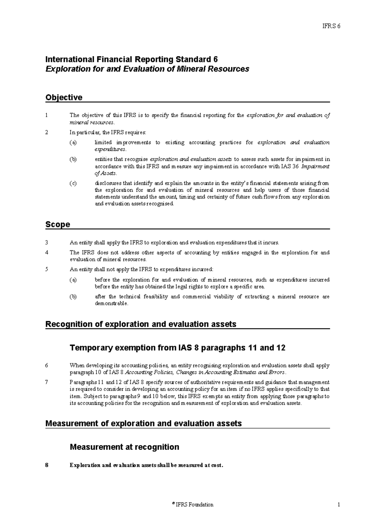 IFRS 6 - Lecture notes 1 - International Financial Reporting Standard 6 ...