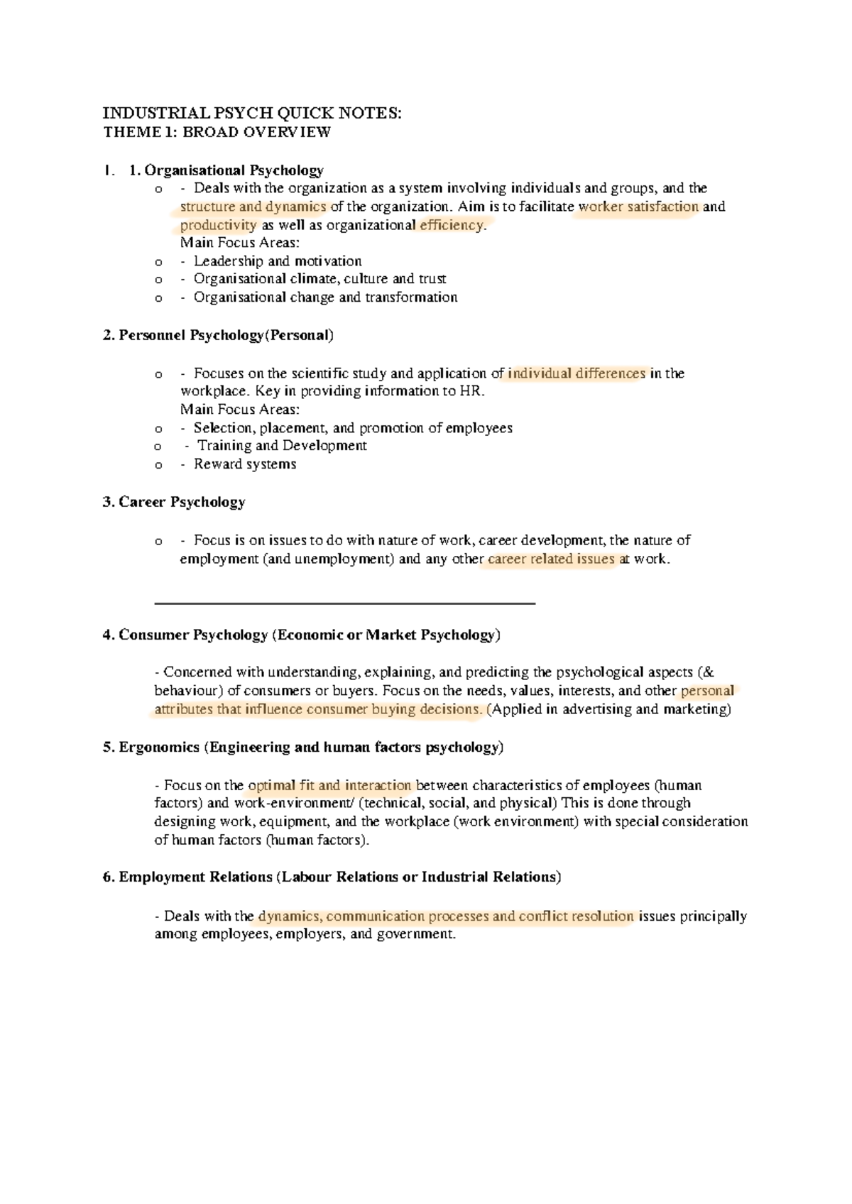 Industrial Psych Quick Notes - INDUSTRIAL PSYCH QUICK NOTES: THEME 1 ...