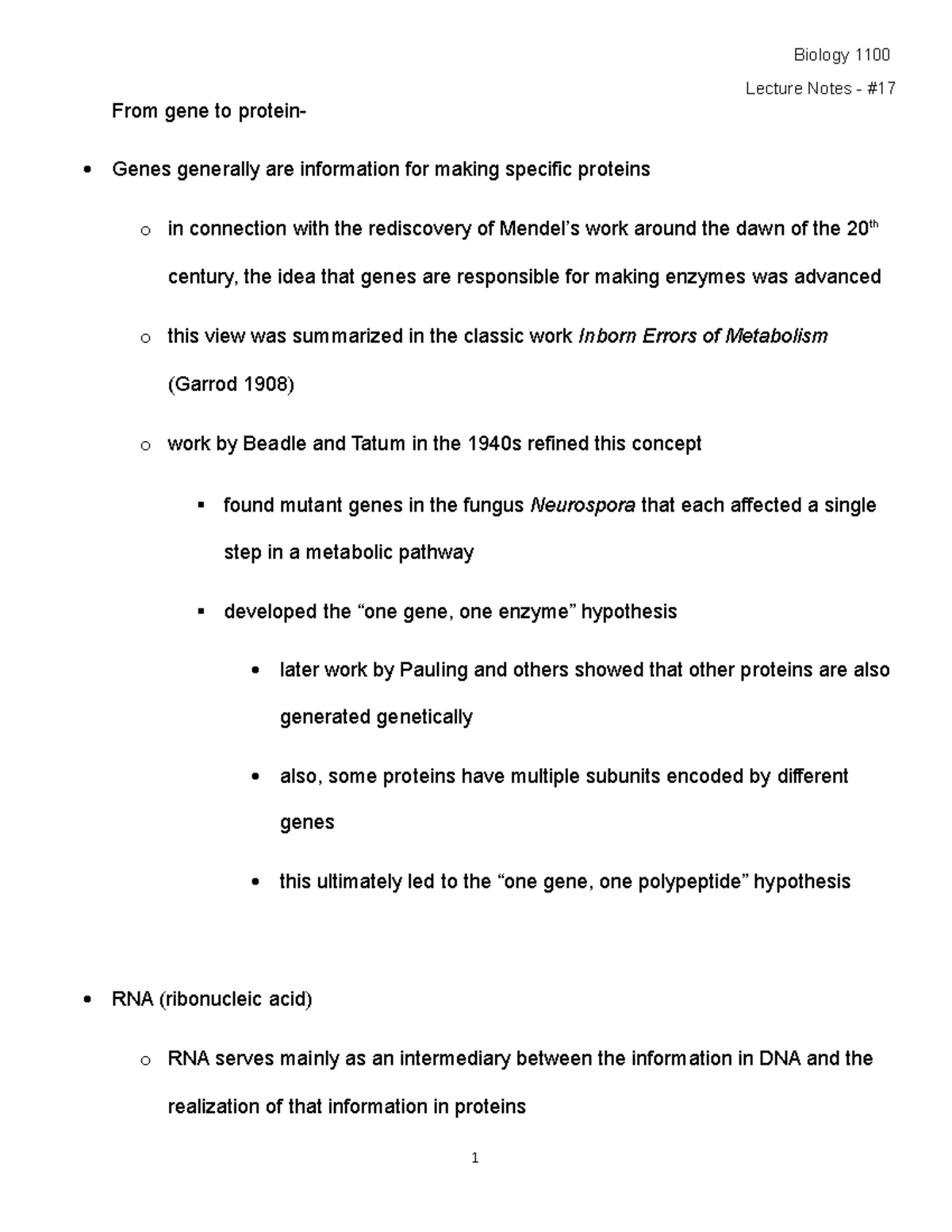 2021-BIOL-1100-Lecture-Notes-No.17-gene to protein-lecture - From gene ...