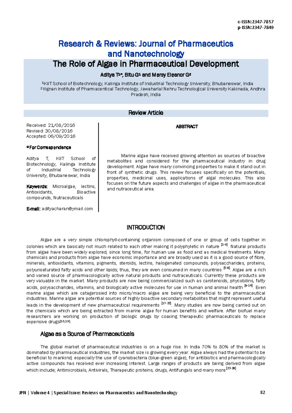 The role of algae in pharmaceutical development - 82 p-ISSN:2347- 7849 ...