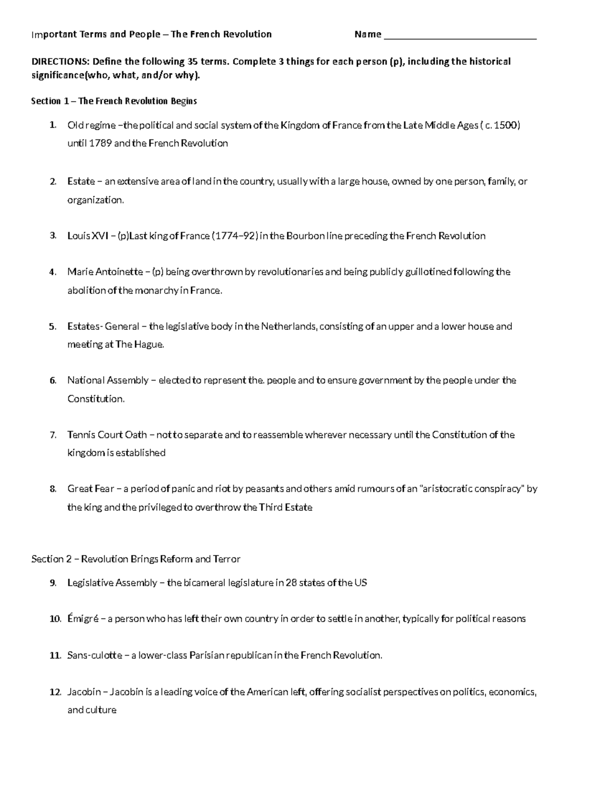 Copy of Chp 7 Vocab 1-35-1 - Important Terms and People – The French ...