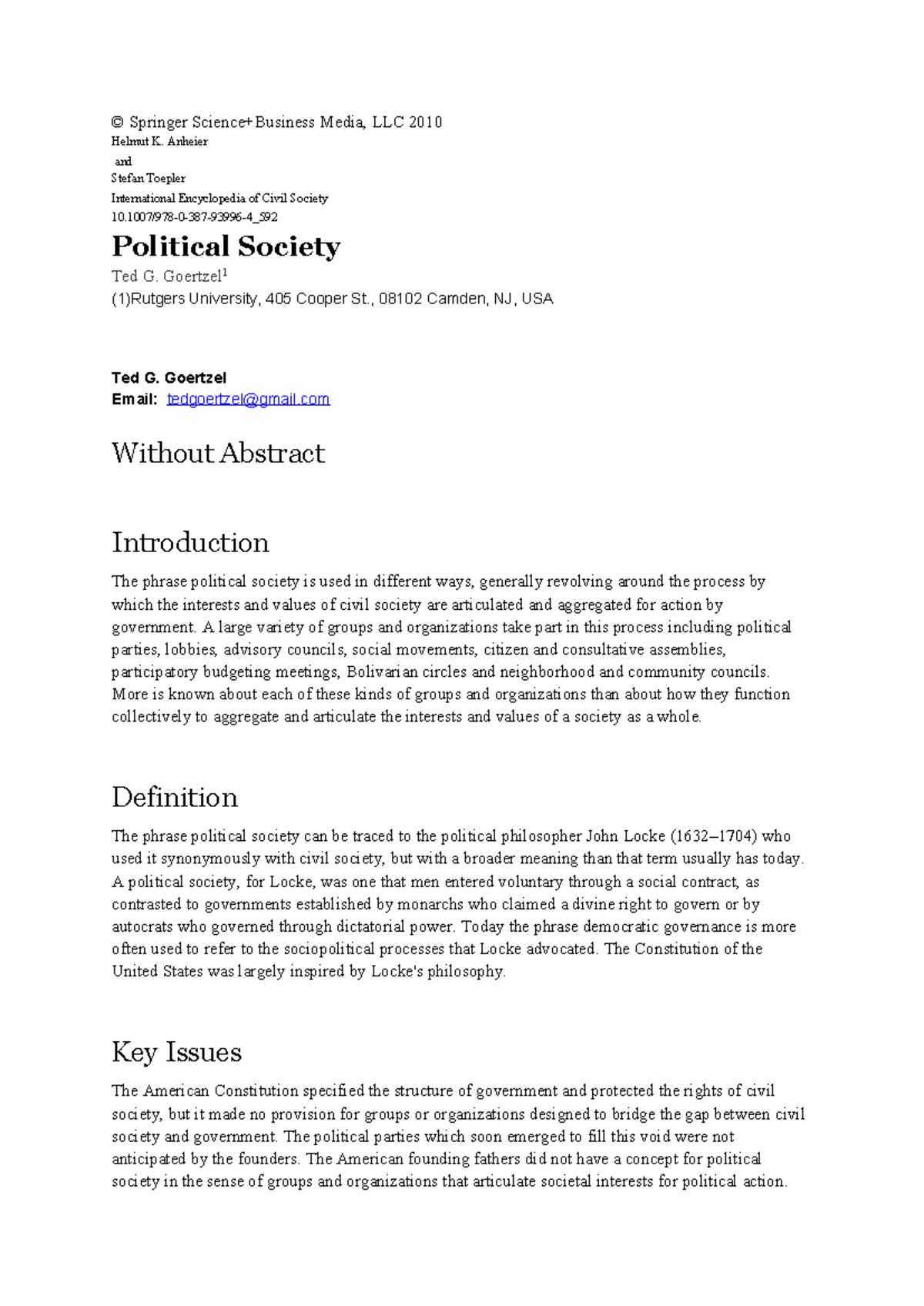 Political Society IECS 1stedition - © Springer Science+Business Media ...