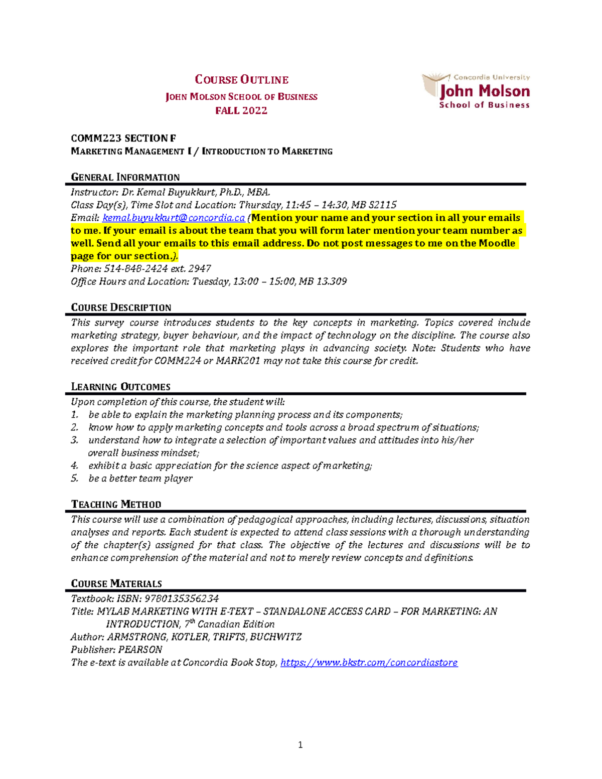 Course Outline Comm223 Section F - COURSE OUTLINE JOHN MOLSON SCHOOL OF ...
