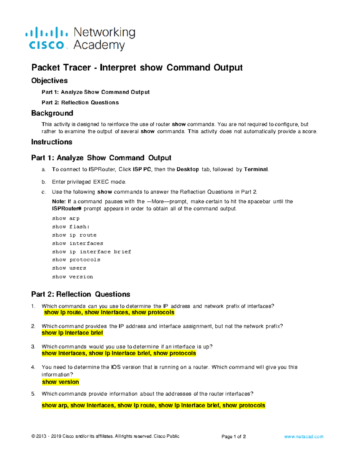 1759 Packet Tracer Interpret Show Command Output 2013 2019 Cisco