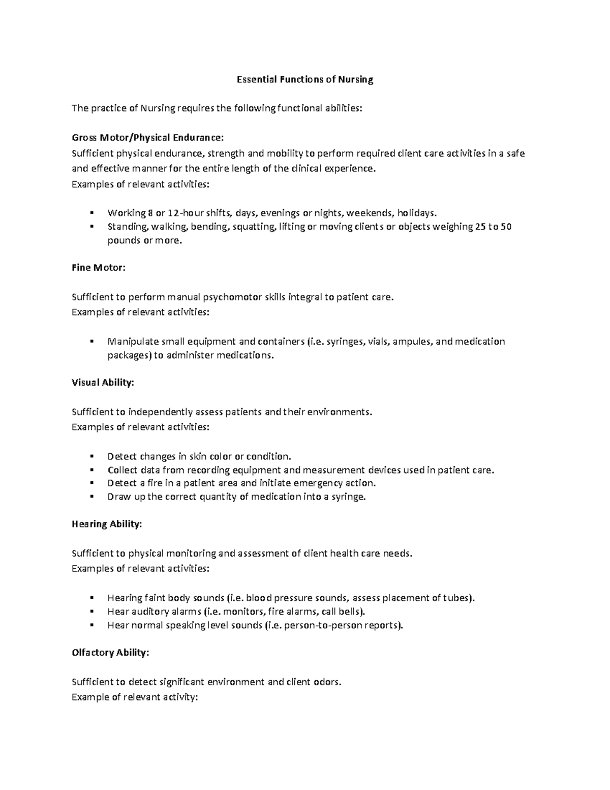 Essential function of nurse - Essential Functions of Nursing The ...