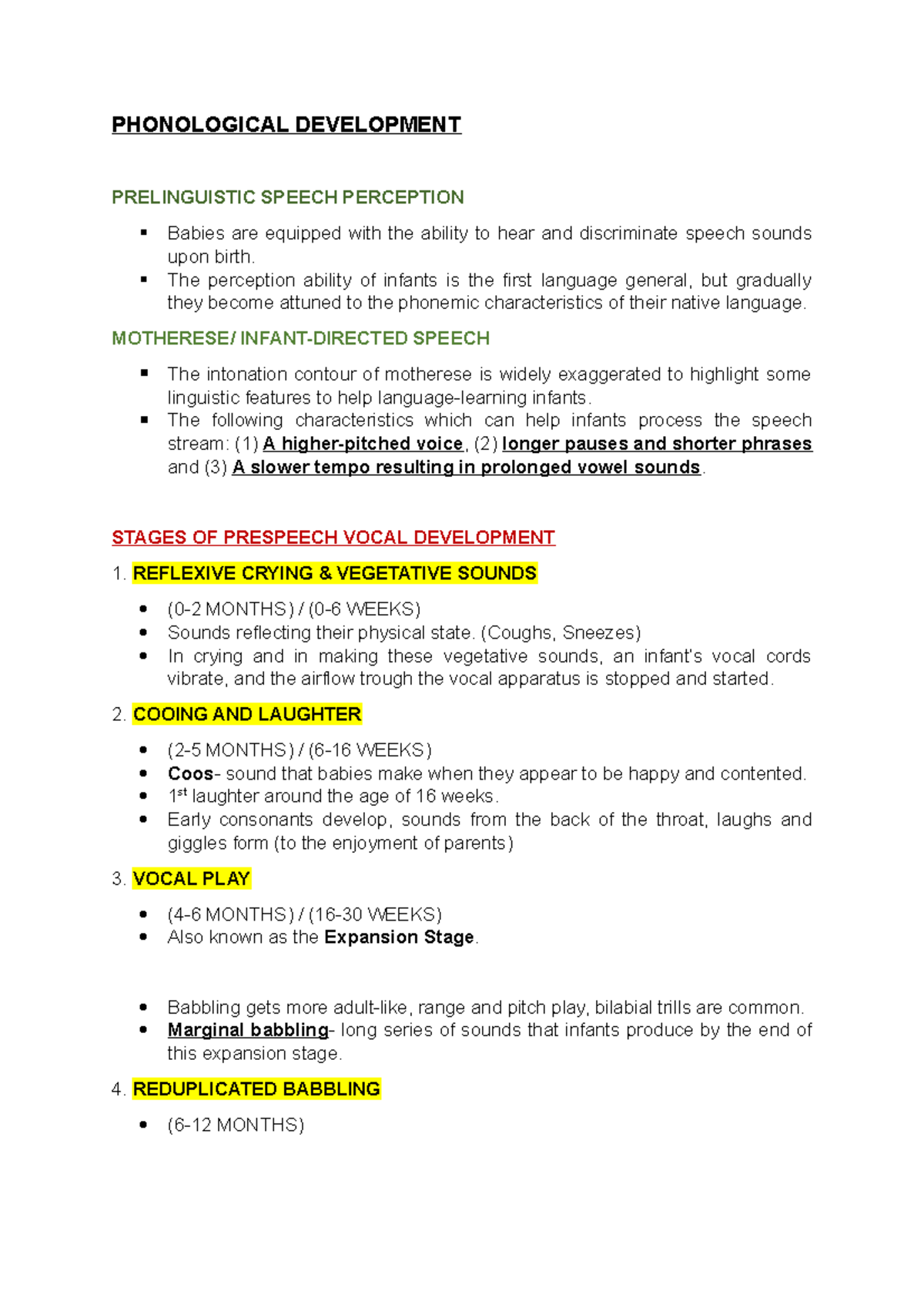Phonological- Development - PHONOLOGICAL DEVELOPMENT PRELINGUISTIC SPEECH PERCEPTION Babies are ...