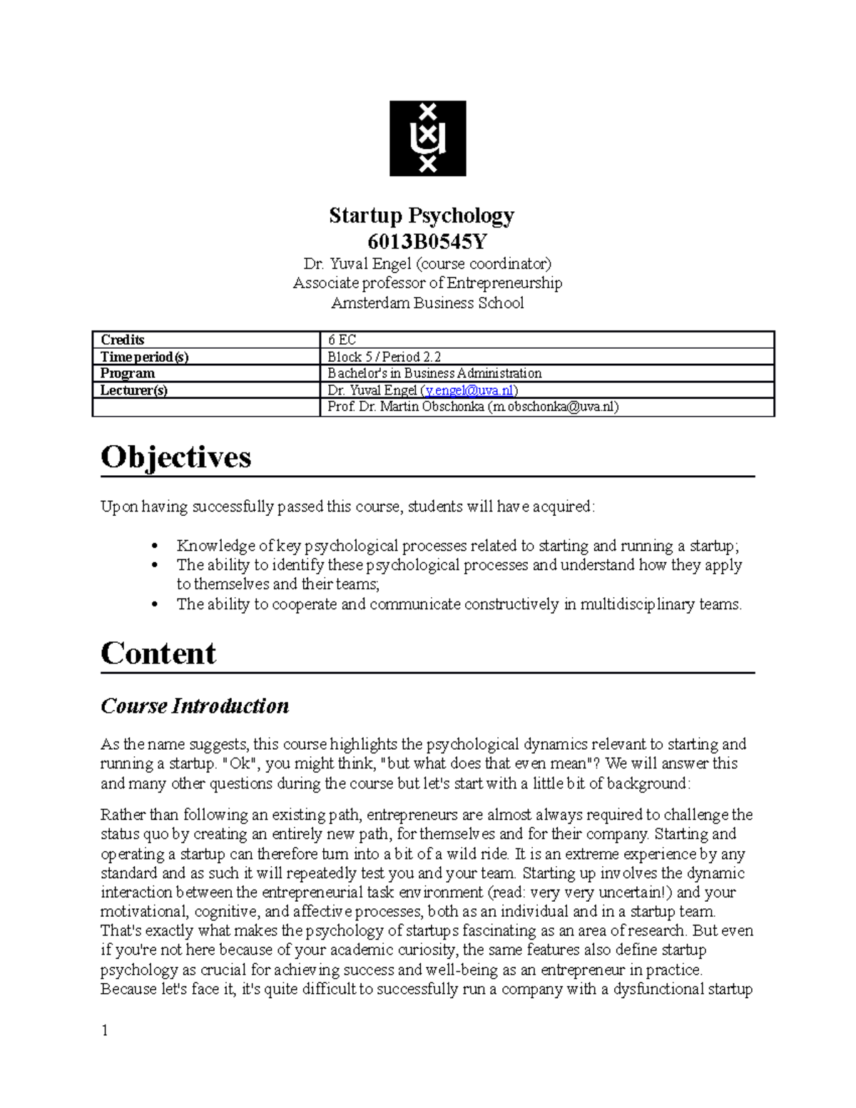 Syllabus Startup Psychology 2022-2023 - Startup Psychology 6013B0545Y ...