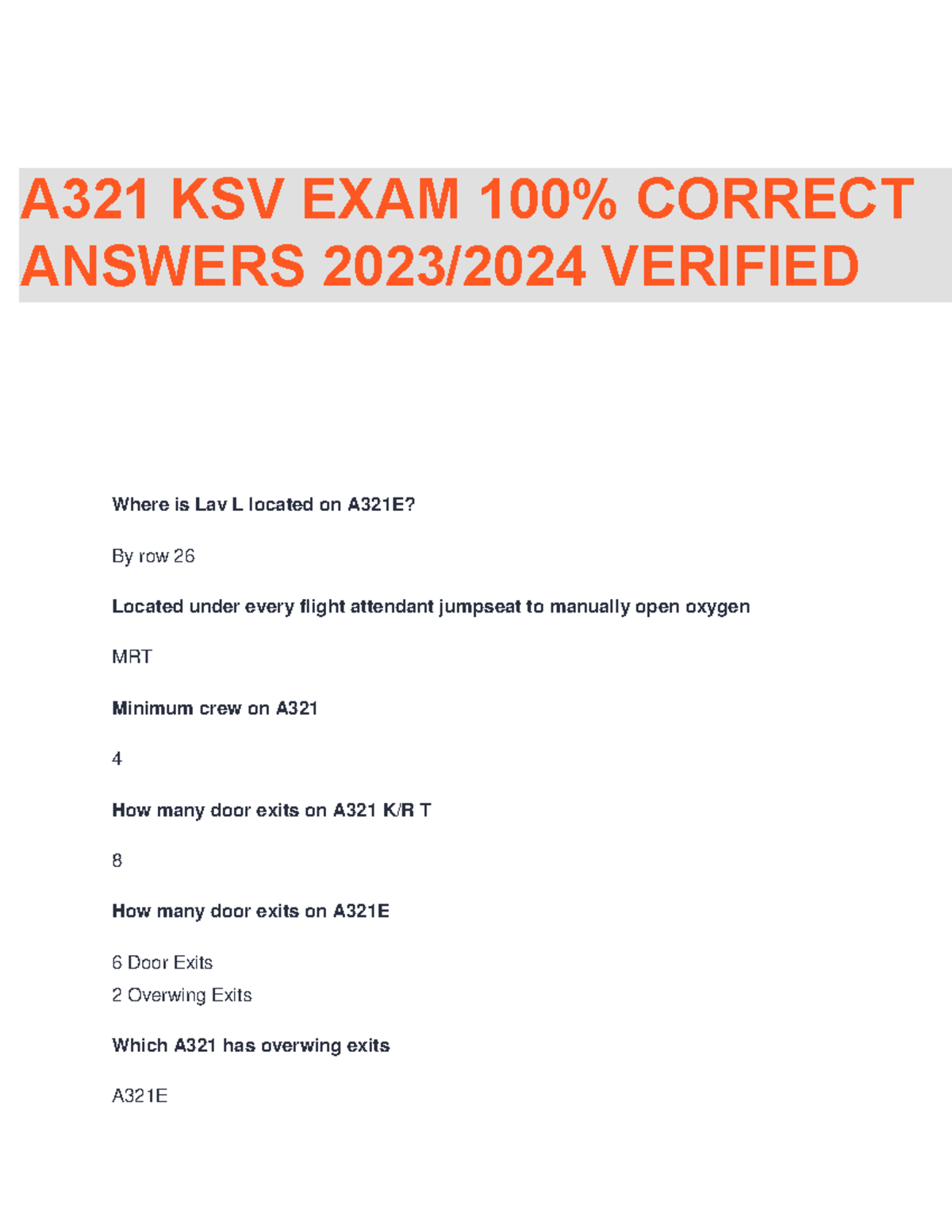 A321 KSV EXAM 100 Correct - A321 KSV EXAM 100 % CORRECT ANSWERS 2023/ ...