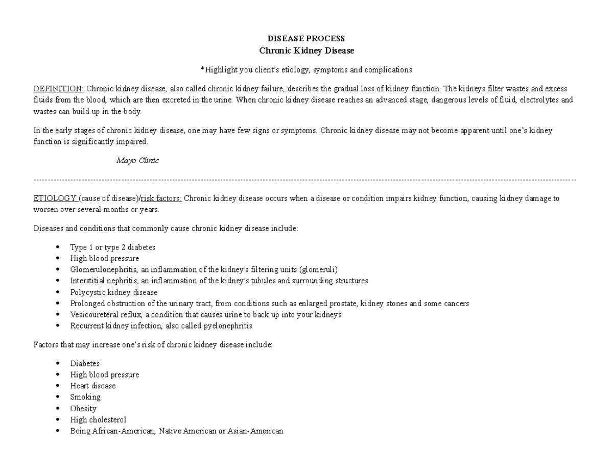 Chronic Kidney Disease CKD corrected - DISEASE PROCESS Chronic Kidney ...