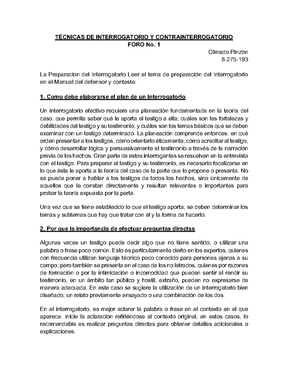 FORO No. 1 - Ensayo suscinto de maestria - TÉCNICAS DE INTERROGATORIO Y ...