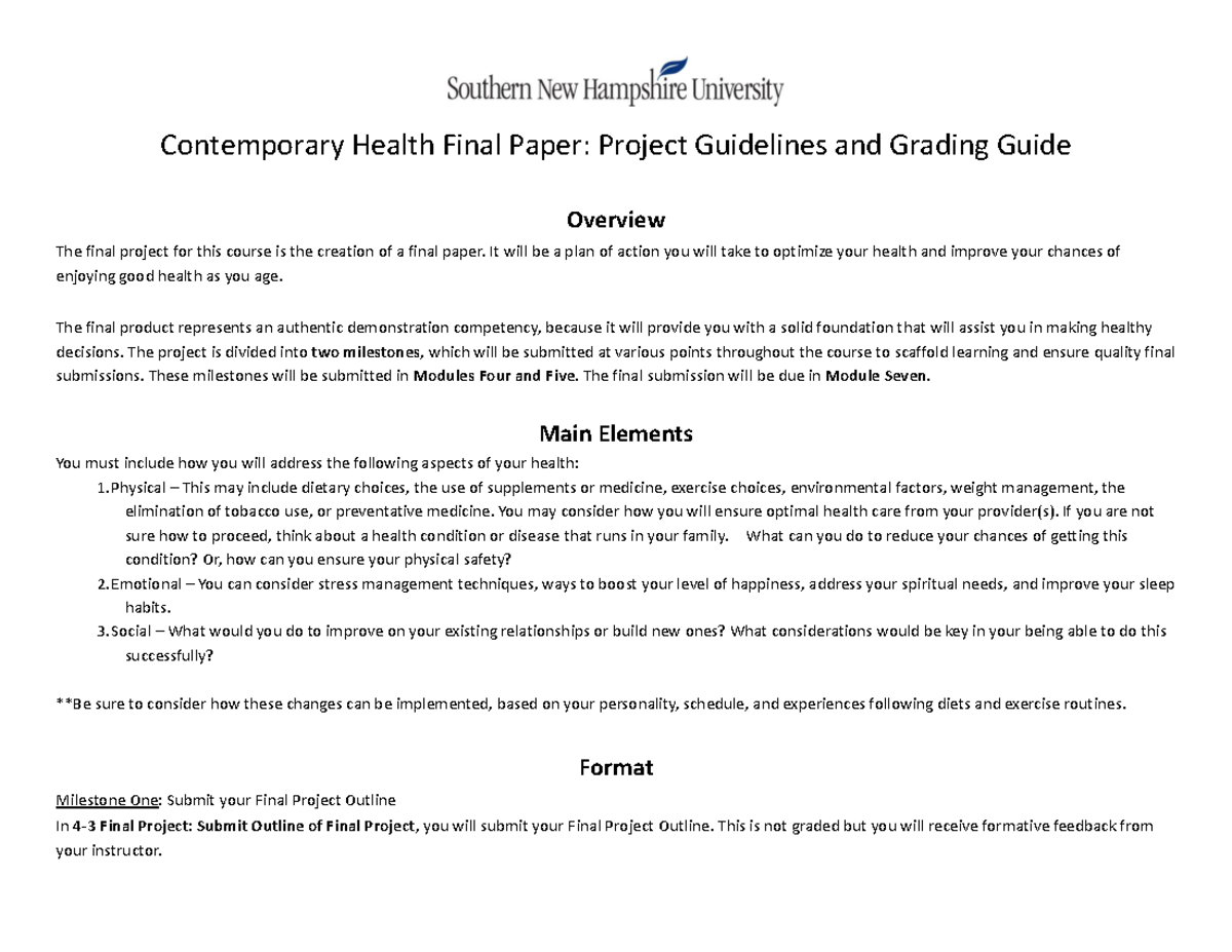 SCI 215 Final Project Guidelines And Rubric - Contemporary Health Final ...