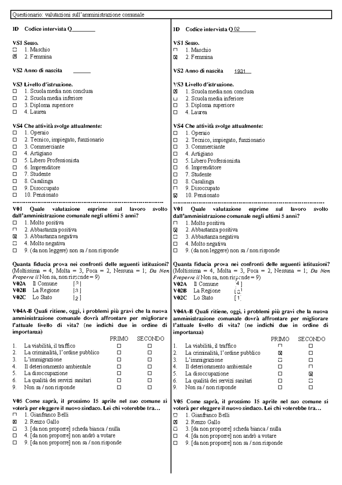 Esempio 1 Questionario - Questionario: valutazioni sull’amministrazione ...