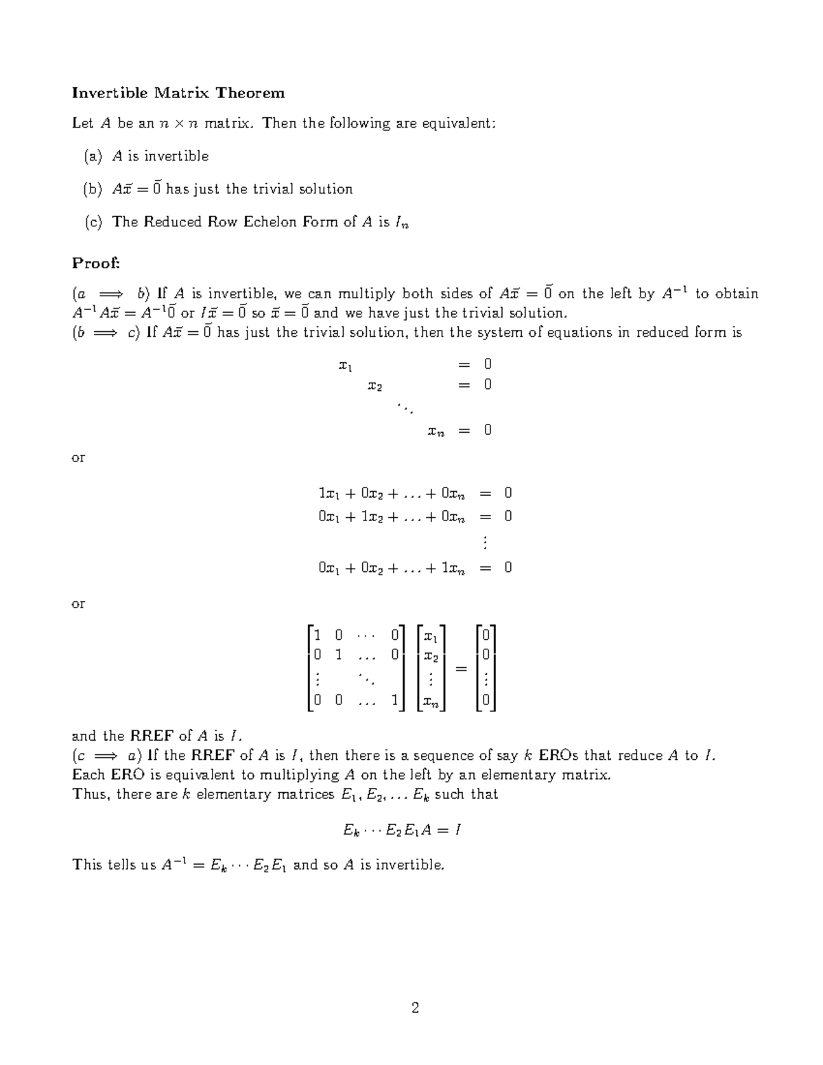 Invertible Matrix Theorem - Proof - StuDocu Invertible Matrix Theorem - Proof - StuDocu