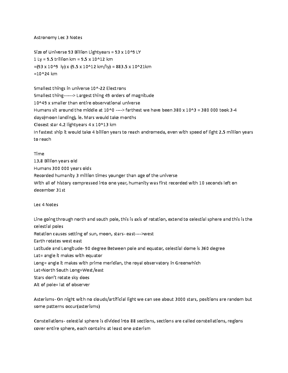 Astronomy Lec 3 Notes - Astronomy Lec 3 Notes Size of Universe 93 ...