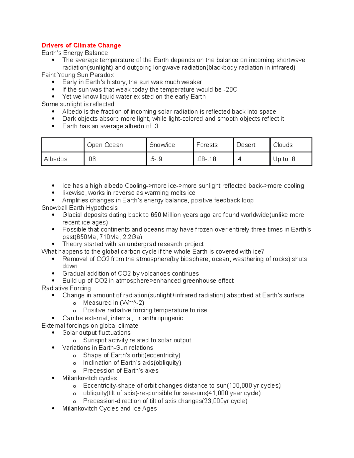 Lect Notes 9 - Earth System Science - Drivers of Climate Change Earth’s ...