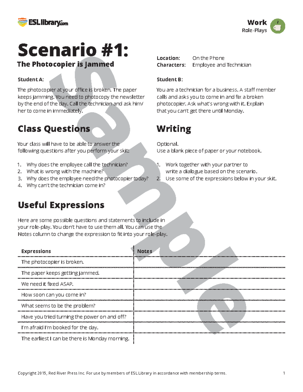 Role-Plays Sample ESLlibrary - ####### Role-Plays Scenario #1: The ...