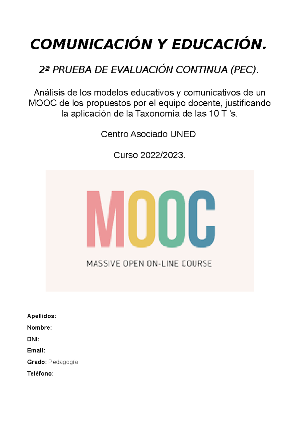 CYE PEC 2, Taxonomia de las 10 T´s - COMUNICACIÓN Y EDUCACIÓN. 2ª ...
