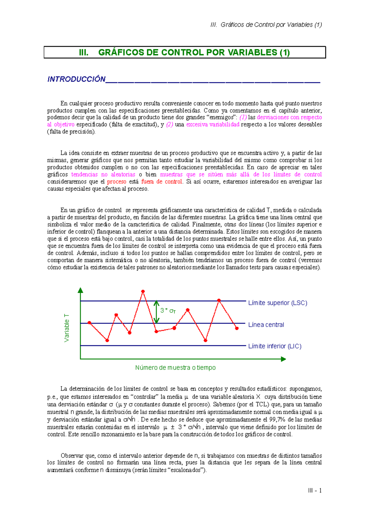 Ejercicos variados - Calidad - III. Gr·ficos de Control por Variables (1) ####### III. GR¡FICOS ...