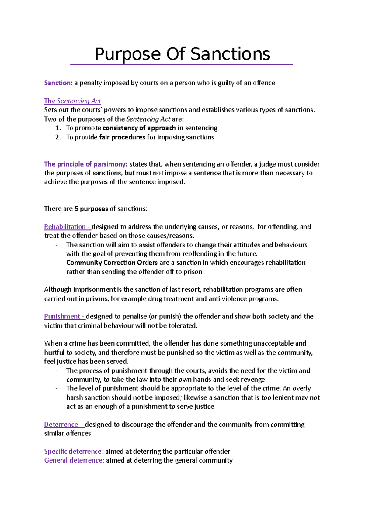 Purpose Of Sanctions - Unit 3 Outcome 1 - criminal law - Purpose Of ...
