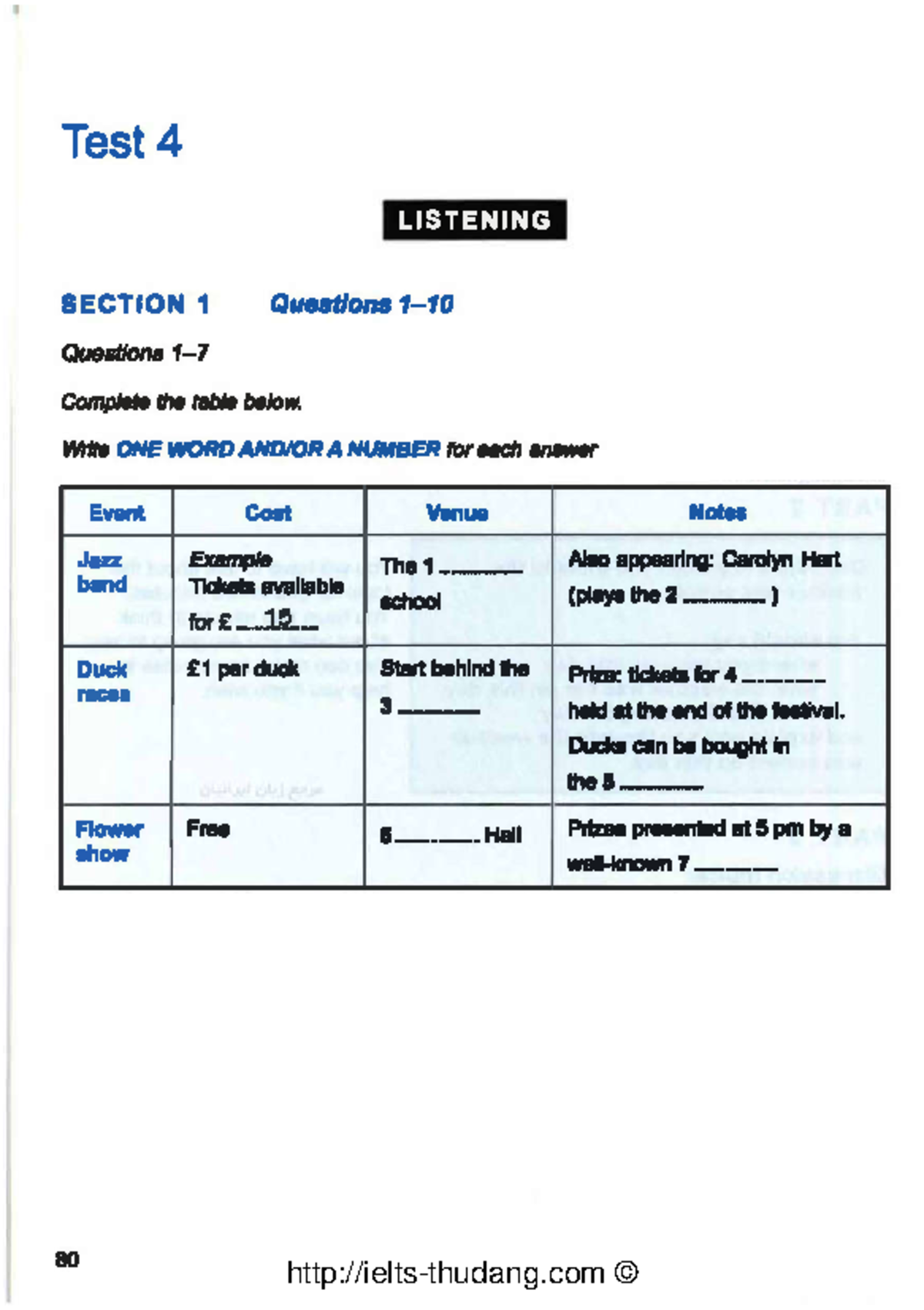 CAM 11 TEST 4 Reading & Listening - Test 4 LISTENING SECTION 1 ...