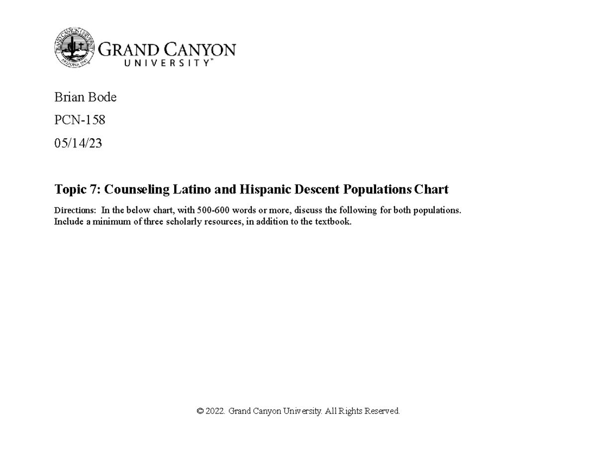 PCN 158 RS T7Counseling Latino And Hispanic Descent Populations Chart ...