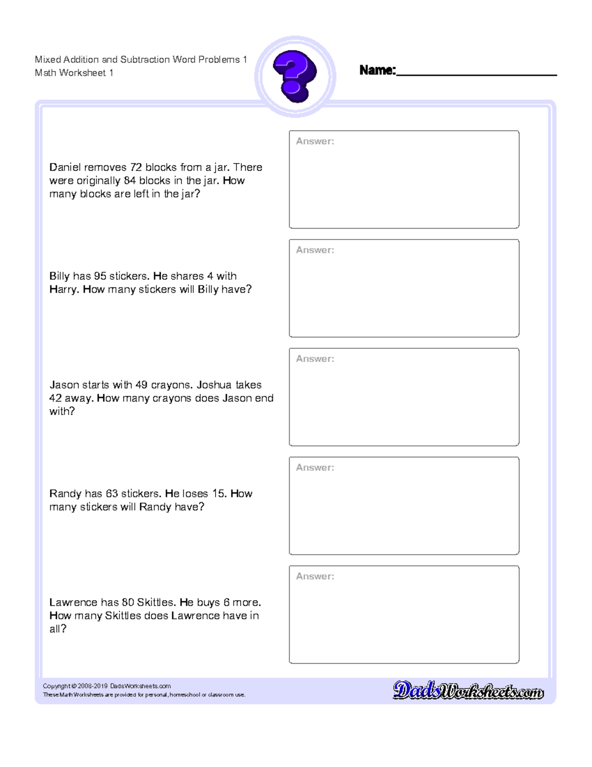 Math Worksheets Word Problems Word Problems Mixed Addition and ...