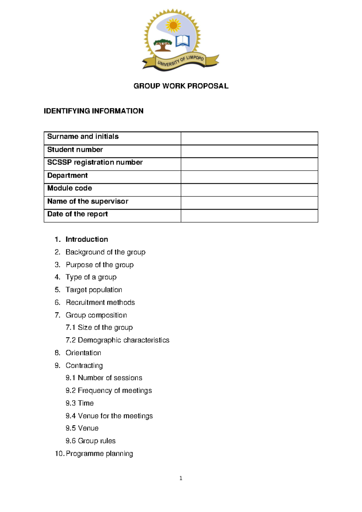 Group Work Proposal Structure & Marking rubric - GROUP WORK PROPOSAL ...