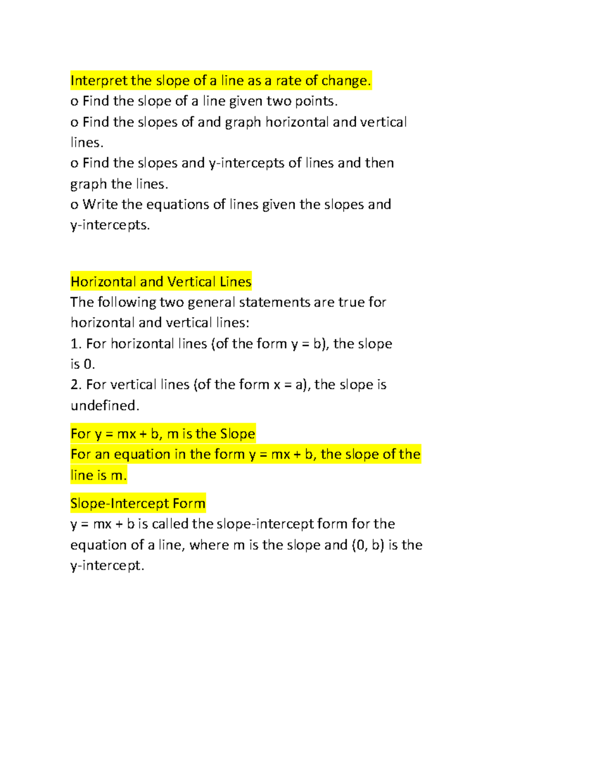 Math Chapter 2 - notes - Interpret the slope of a line as a rate of ...