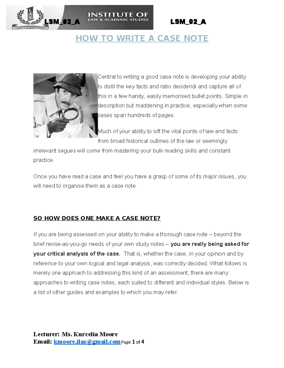 How to Write a Case Note 1 - HOW TO WRITE A CASE NOTE Central to ...