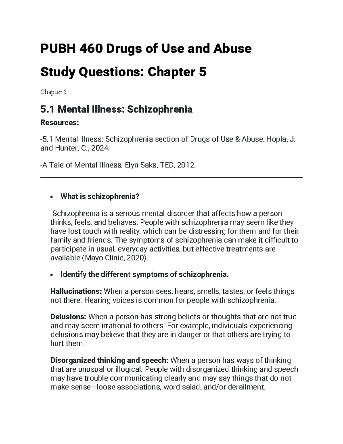 PUBH 460 Drugs of Use and Abuse Study Questions Ch 5 - and Hunter, C ...