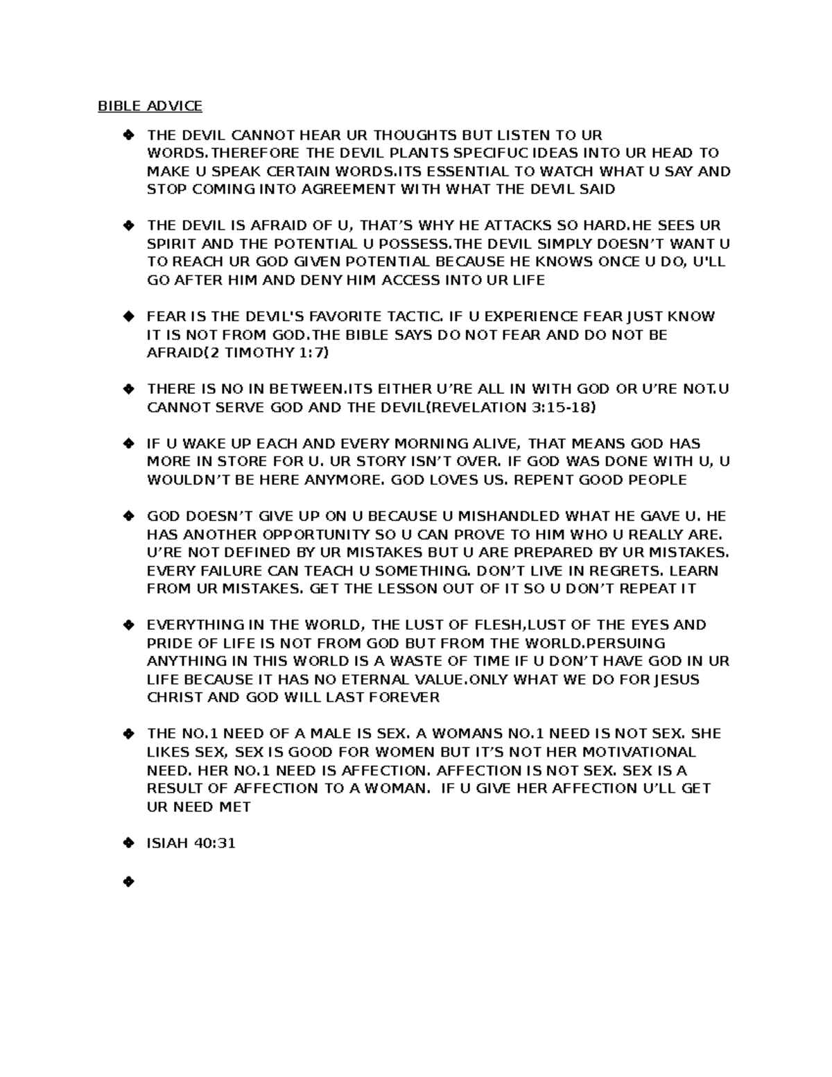 Bible Advice - BIBLE ADVICE THE DEVIL CANNOT HEAR UR THOUGHTS BUT ...