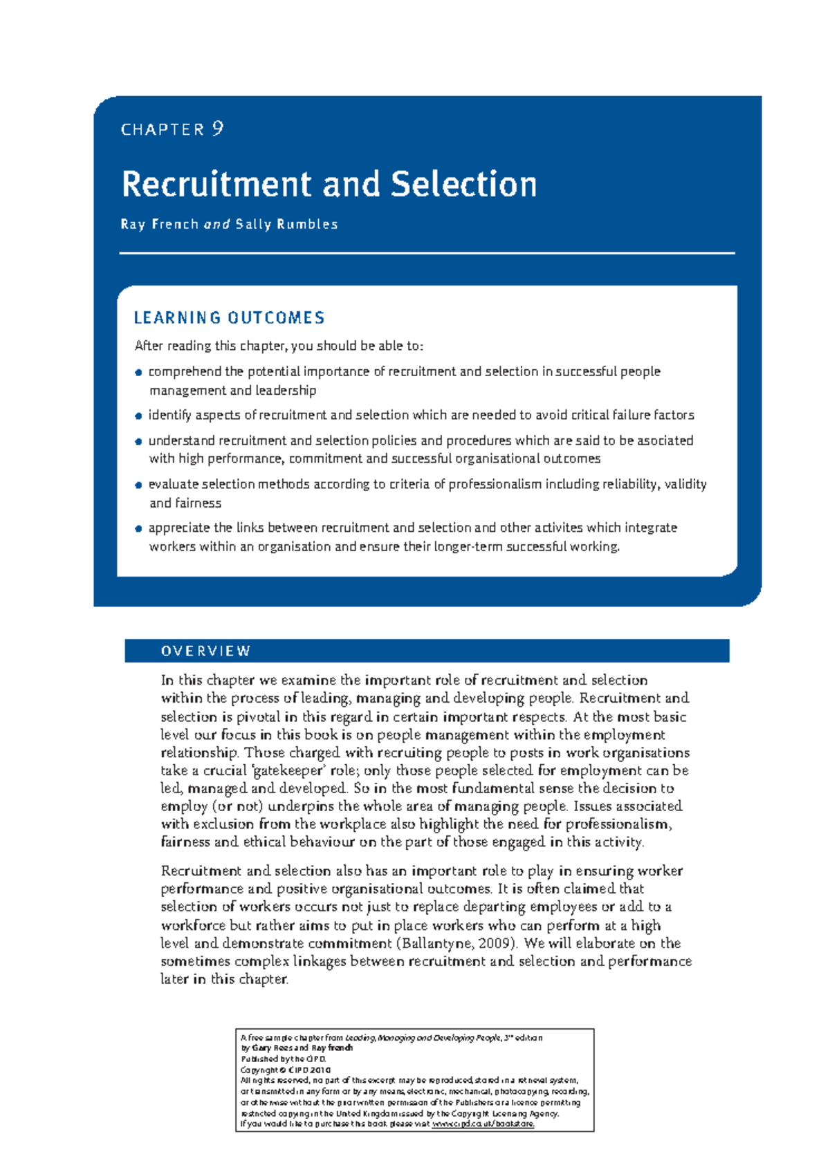 CIPD - report - chapter 9 Recruitment and Selection Ray F ren c h a n d ...