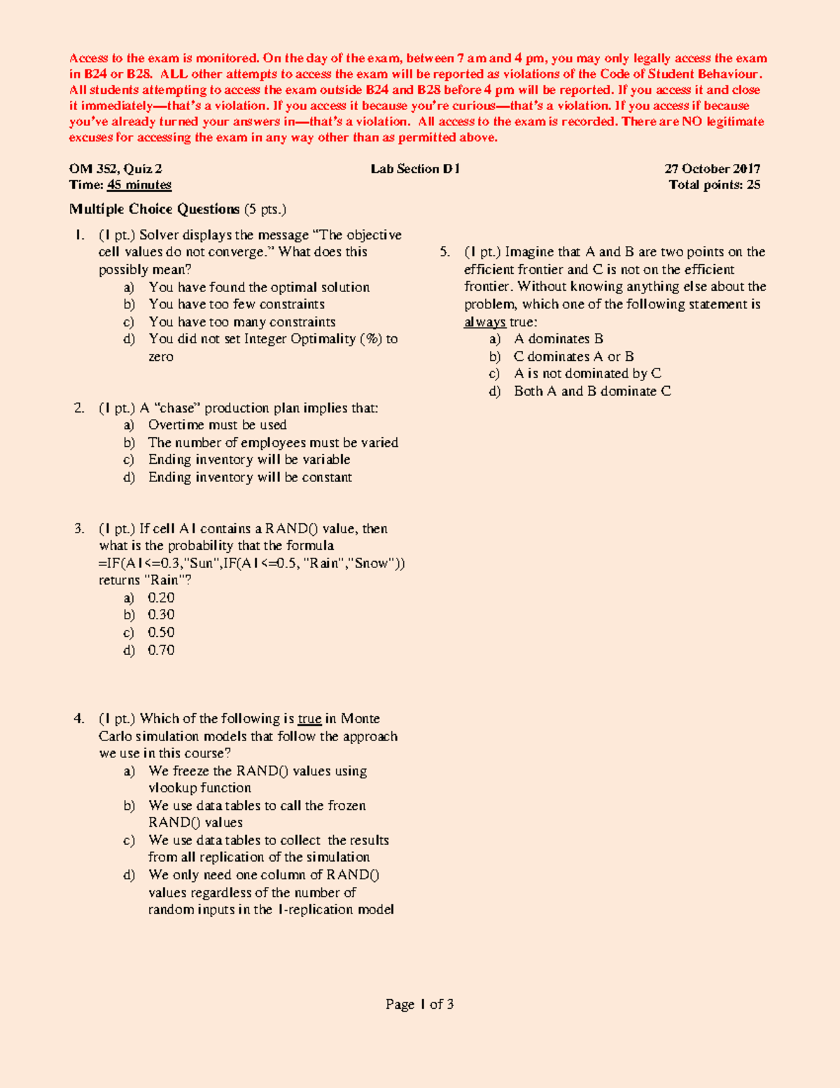 03-Quiz 2-Questions-F17 - Access to the exam is monitored. On the day ...