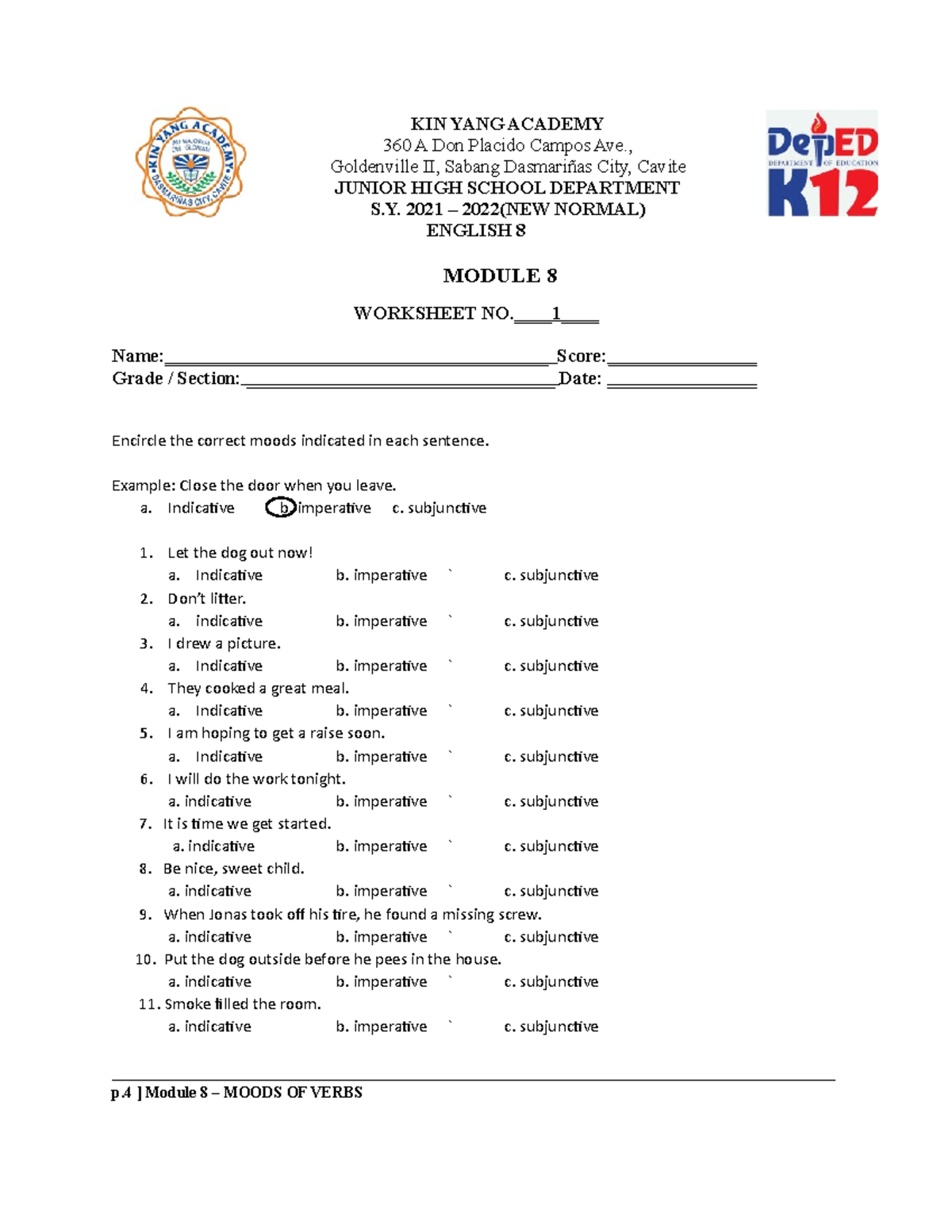 M8-eng - english notes - KIN YANG ACADEMY 360 A Don Placido Campos Ave ...