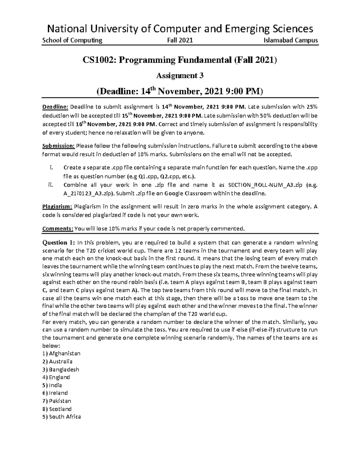 CS1002 PF - A3 - Lecture notes 1,3 - School of Computing Fall 2021 ...