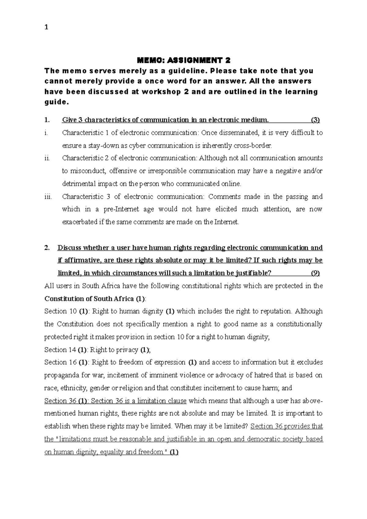 Memo Assignment 2 Memo Assignment 2 The Memo Serves Merely As A Guideline Please Take Note