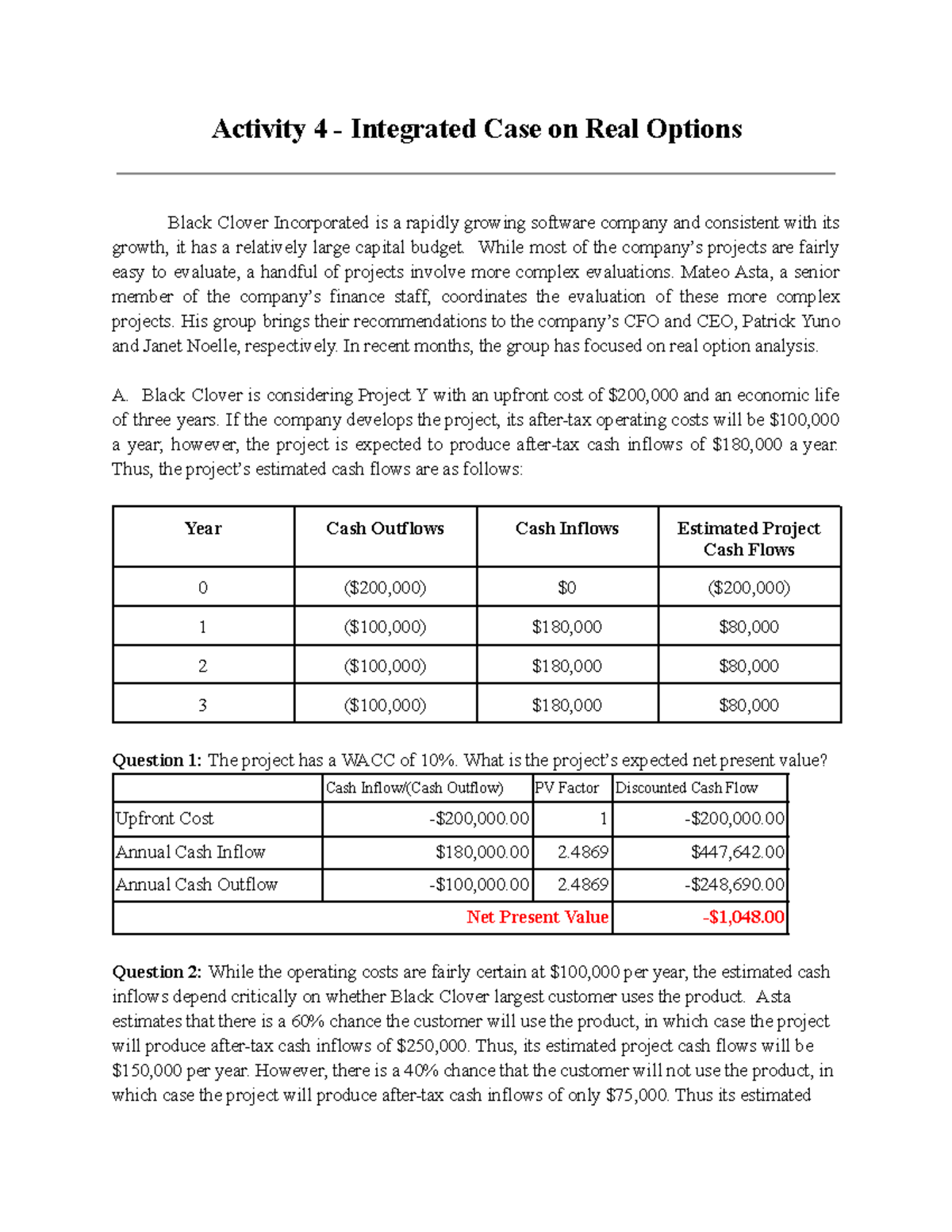 Integrated Case on Real Options - While most of the company’s projects ...