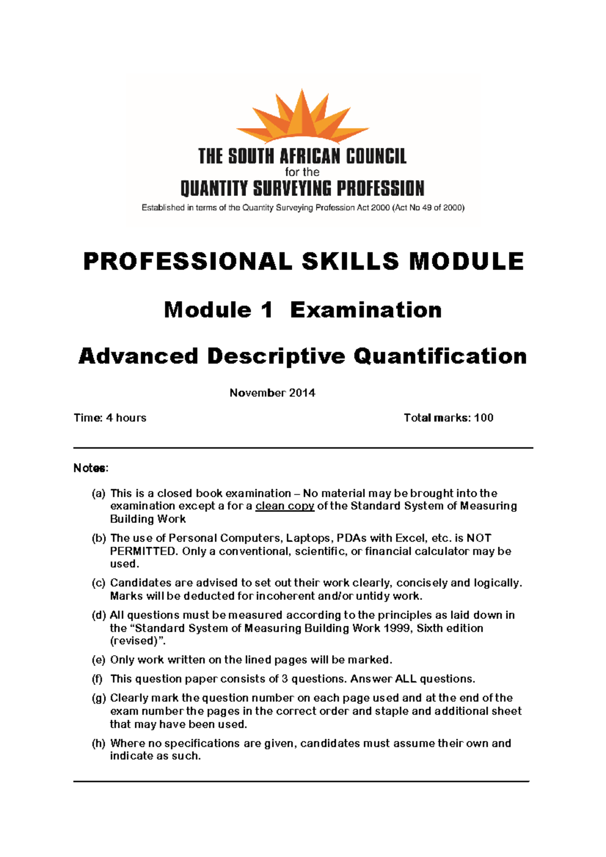 PSM 1 - November 2014 Exam - PROFESSIONAL SKILLS MODULE Module 1 ...