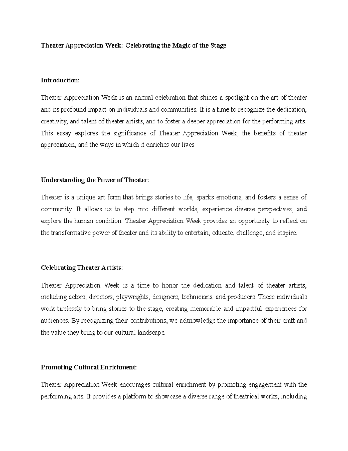 Theater Appreciation Week - It is a time to recognize the dedication ...