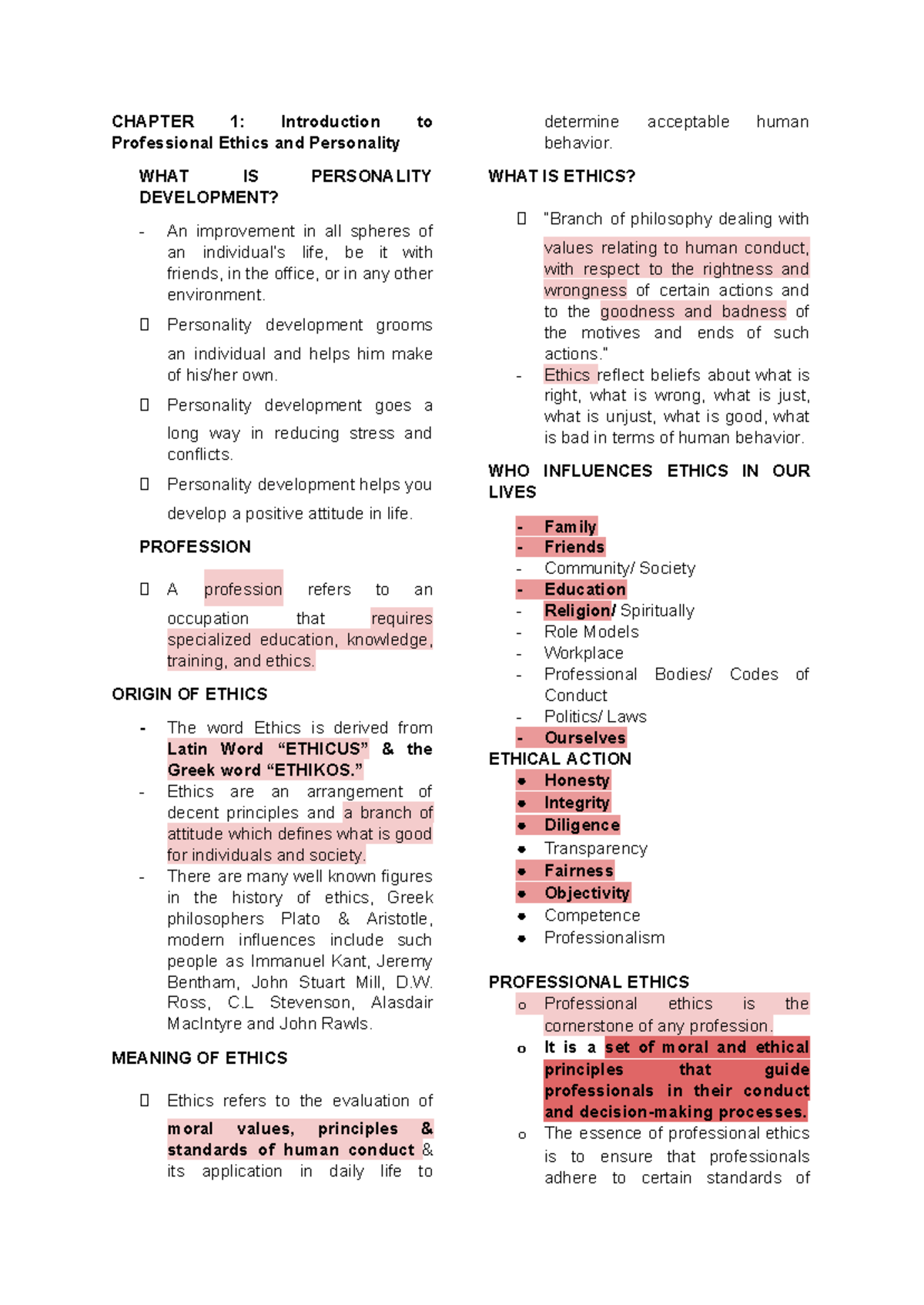 PDE CHAP 1 3 - CHAPTER 1: Introduction to Professional Ethics and Personality WHAT IS ...