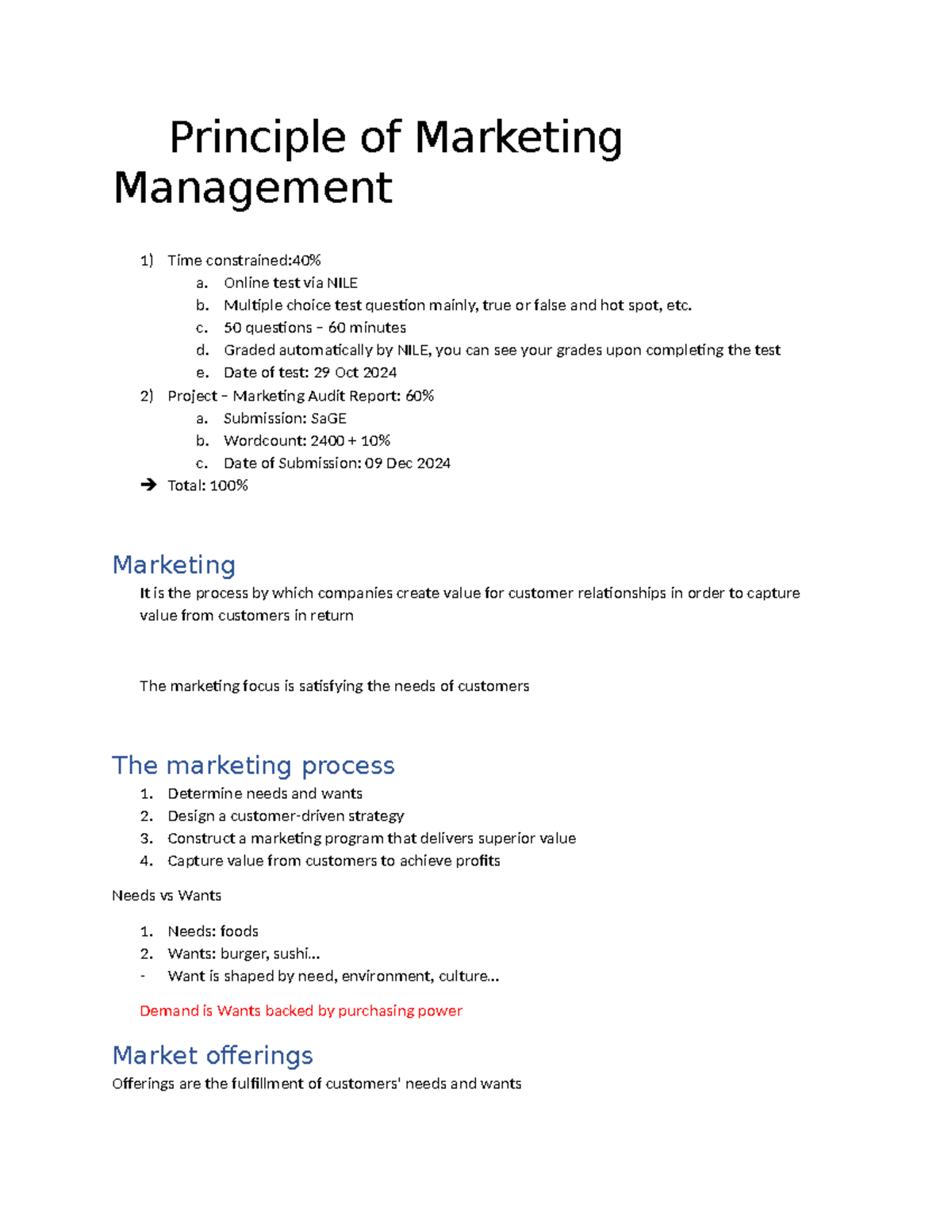 Principle of Marketing Management - Principle of Marketing Management 1) Time constrained:40% a ...