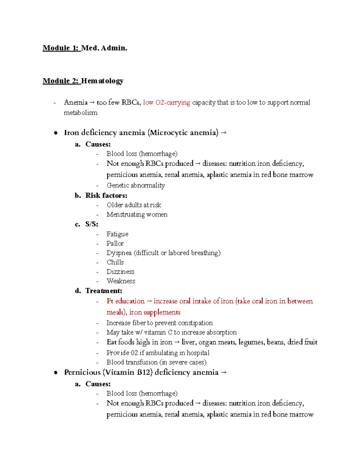 Block 5 Assessment #1 - Module 1: Med. Admin. Module 2: Hematology ...
